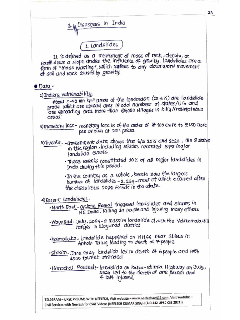 Landslide Topic in 6 Pages For UPSC Mains | PDF