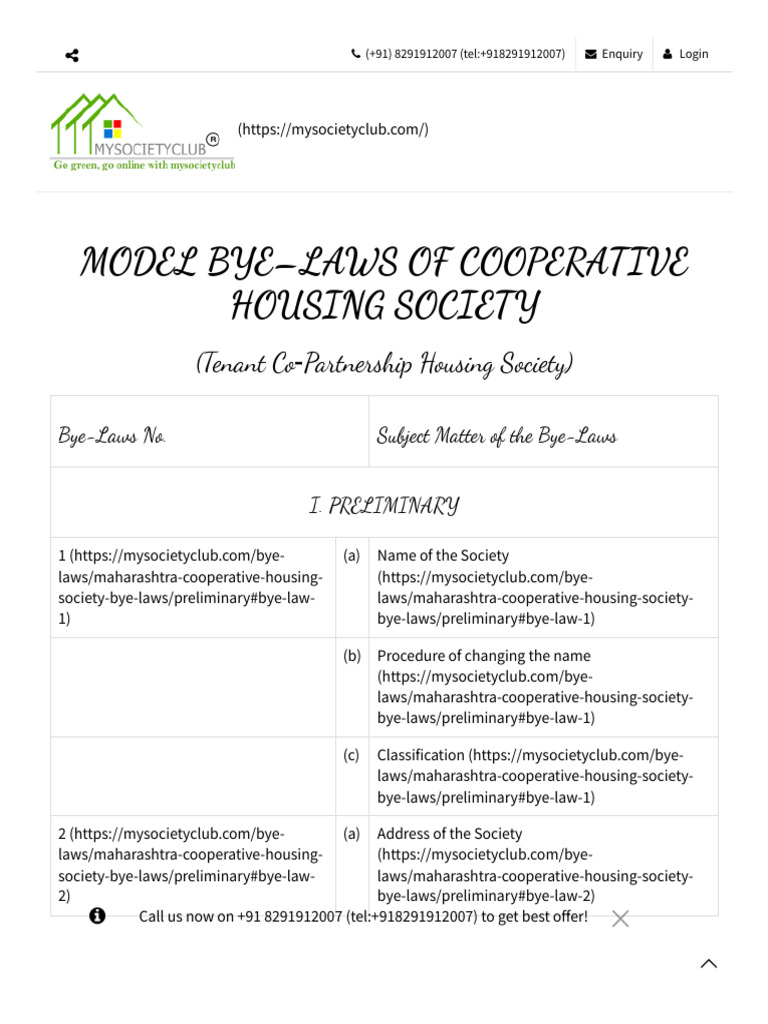 Housing Society Model Bye Laws - Table of Content | PDF | Legal ...