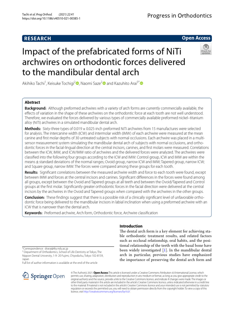 Impacto of The Pre Fabricated Forms of Niti | PDF | Orthodontics | Dentistry Branches
