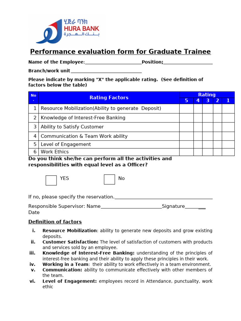 Performance Evaluation Form for Graduate Trainee | PDF