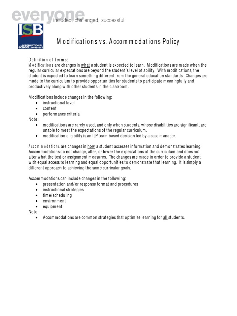 Modifications and Accommodations Policy | PDF | Curriculum ...