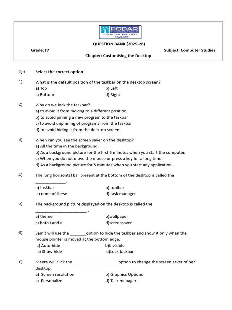 Customising the Desktop for Class IV | PDF | Computing | Microsoft Windows