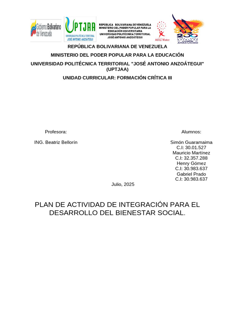 Plan Formacion Critica (Actividad Evaluativa) | PDF | Aprendizaje
