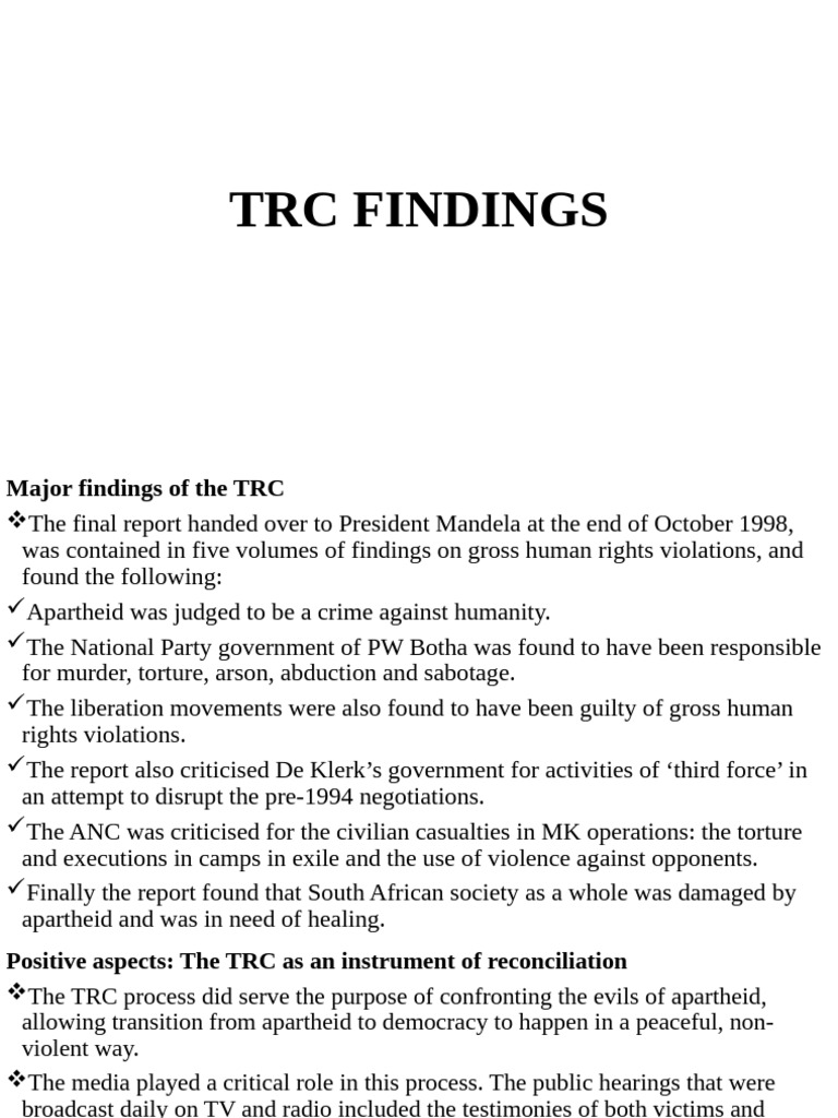 TRC Findings 20220727095116 | PDF | Apartheid | Nelson Mandela