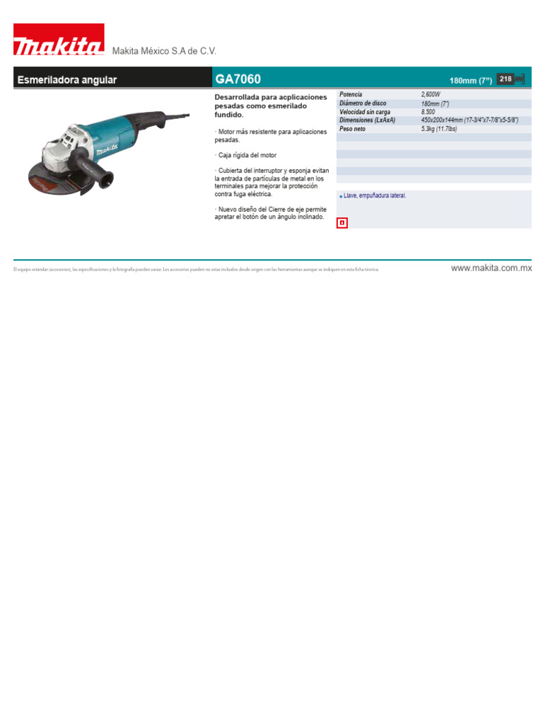 Ficha Tecnica Pulidora Makita | PDF | Vehículo de motor | Ingeniería mecánica