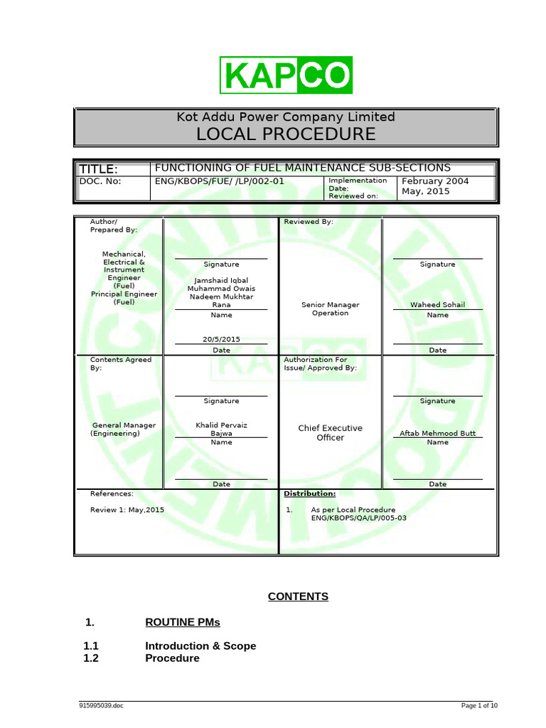 Fuel Maintenance Procedures Overview | PDF | Calibration | Supervisor