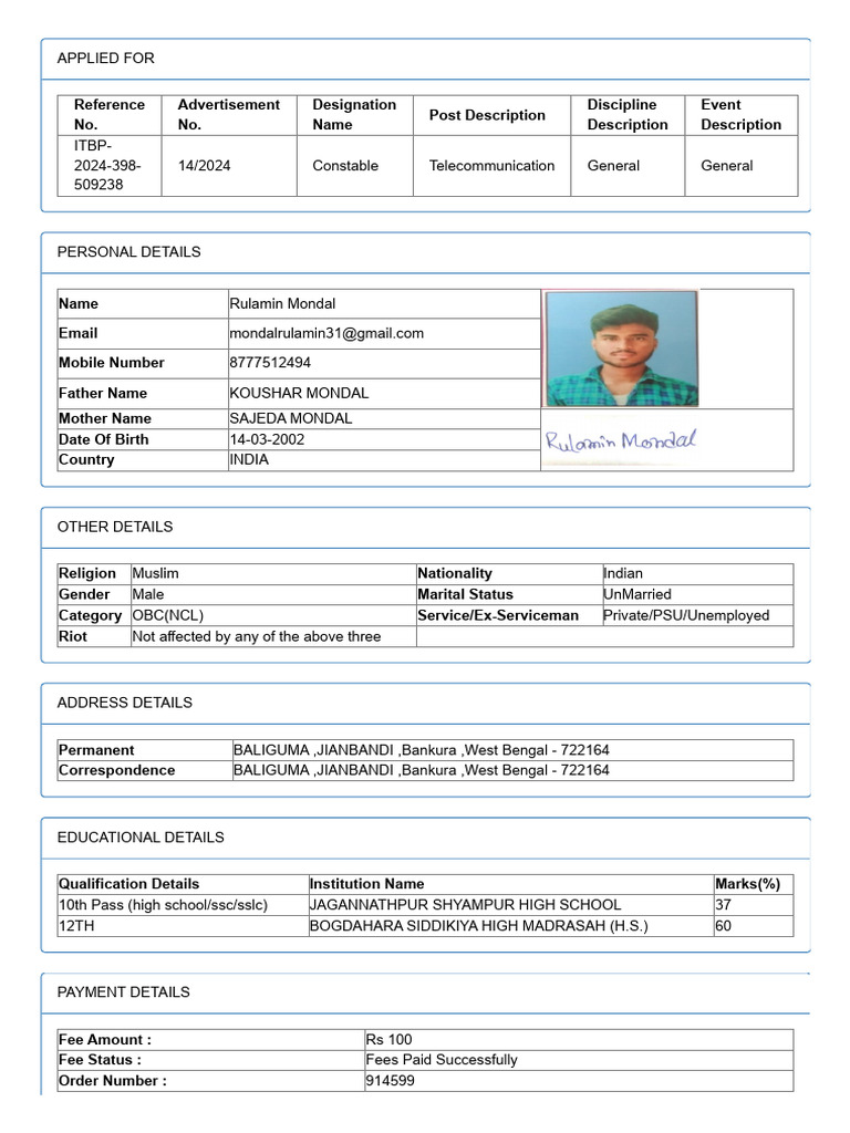 Itbp Telecommunication Constable 2024 | PDF