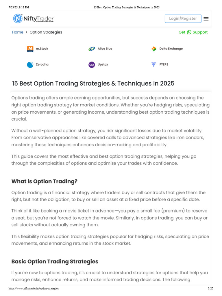 15 Best Option Trading Strategies & Techniques in 2025 | PDF | Option ...