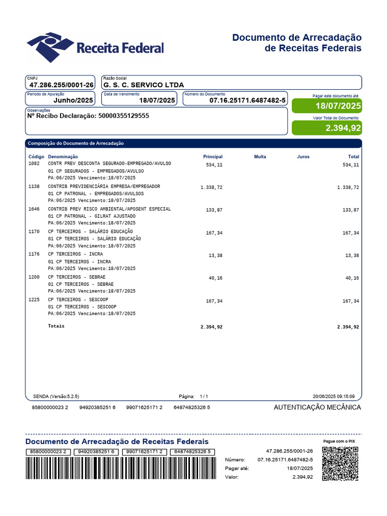 GuiaPagamento - 47286255000126 - 200620250915102830 3 Mesclado 1 | PDF | Brasil | Pagamentos