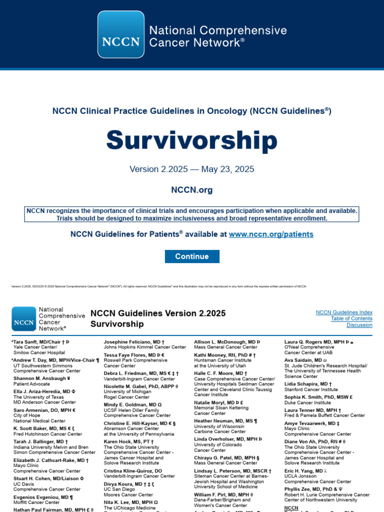 NCCN 2025 Survivorship Guidelines | PDF | Oncology | Doctor Of Medicine