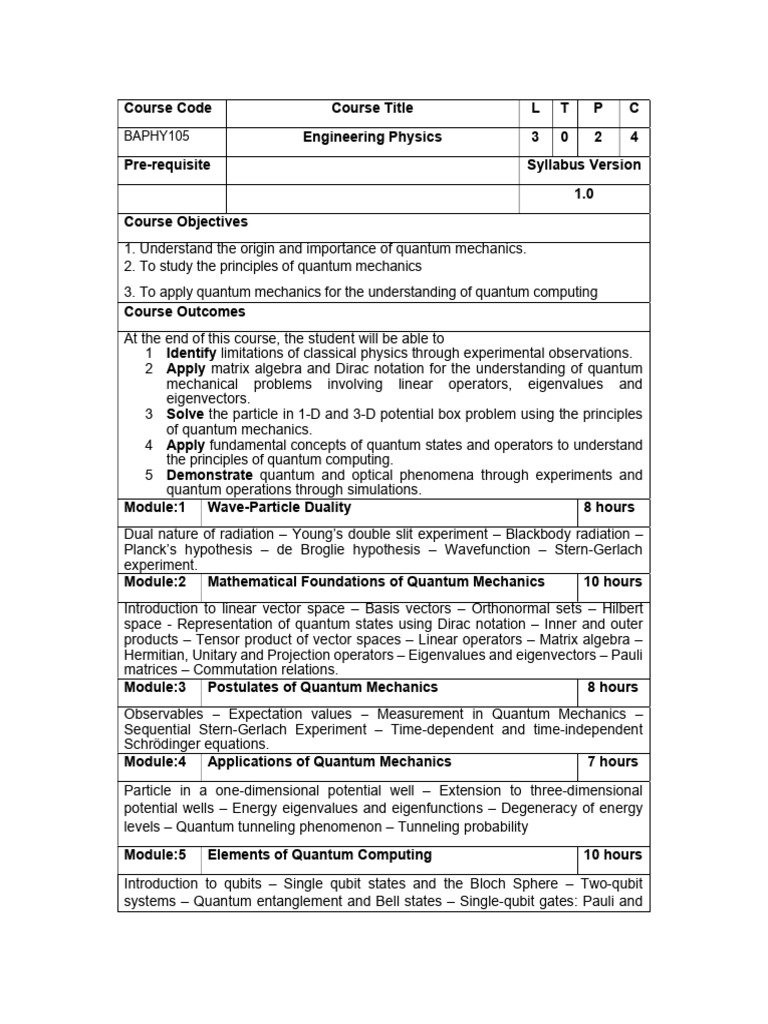Baphy105 Engineering-Physics Ela 1.0 0 Baphy105 1 | PDF | Quantum Mechanics | Eigenvalues And ...