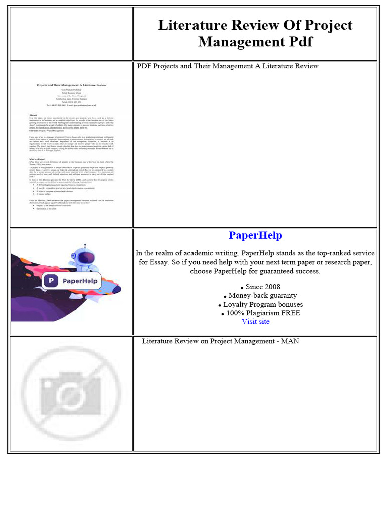 Literature Review on Project Management | PDF | Essays | Manual ...