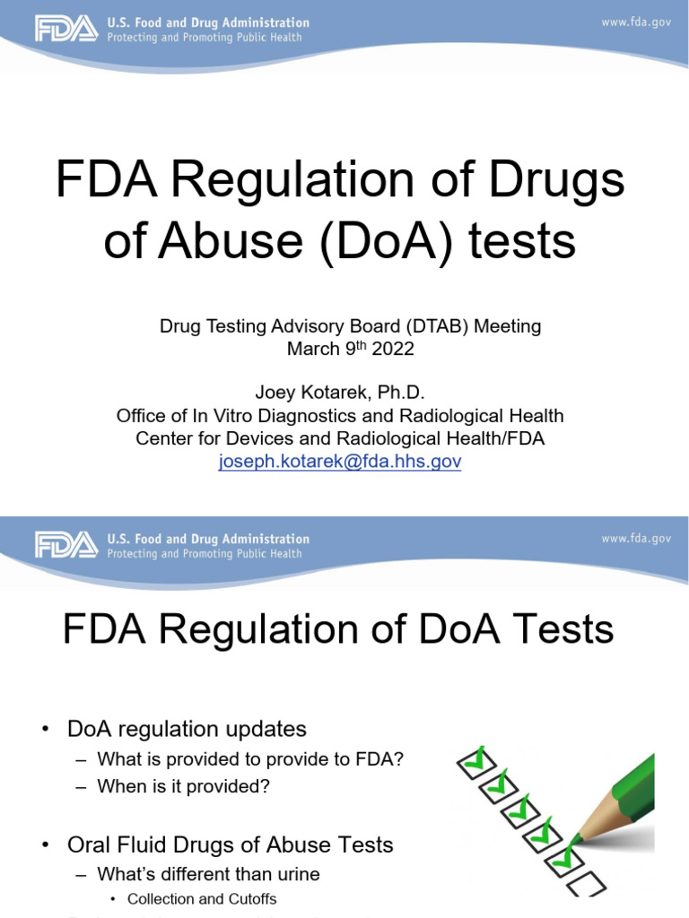 FDA Guidelines for Drug Abuse Testing | PDF | Food And Drug ...