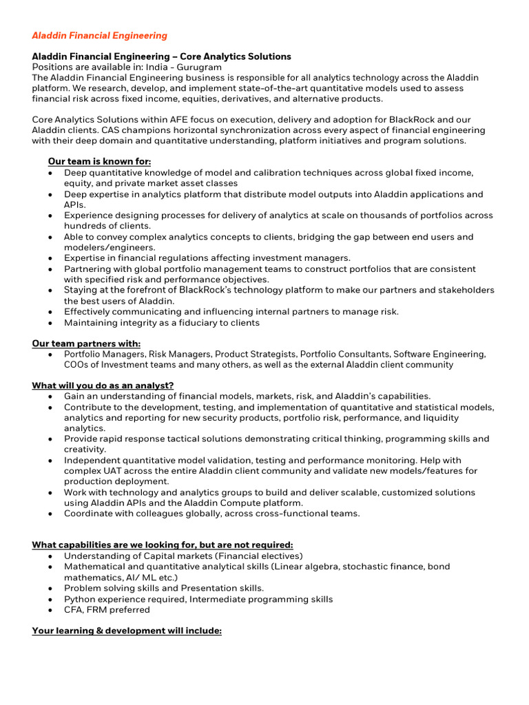 Intern JD - Core Analytics Solutions (AFE) | PDF | Analytics ...