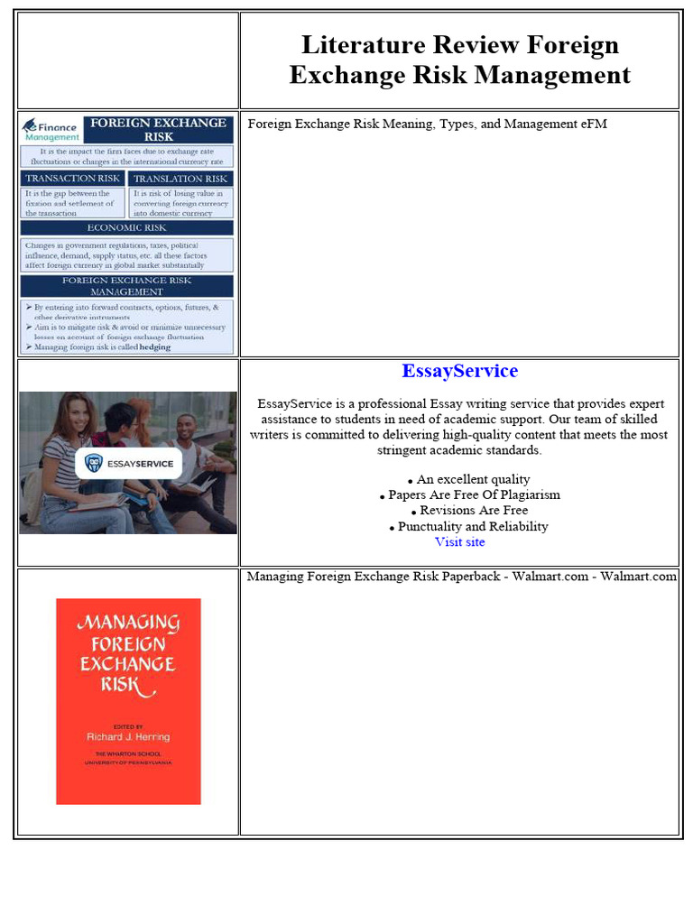 Literature Review Foreign Exchange Risk Management | PDF ...