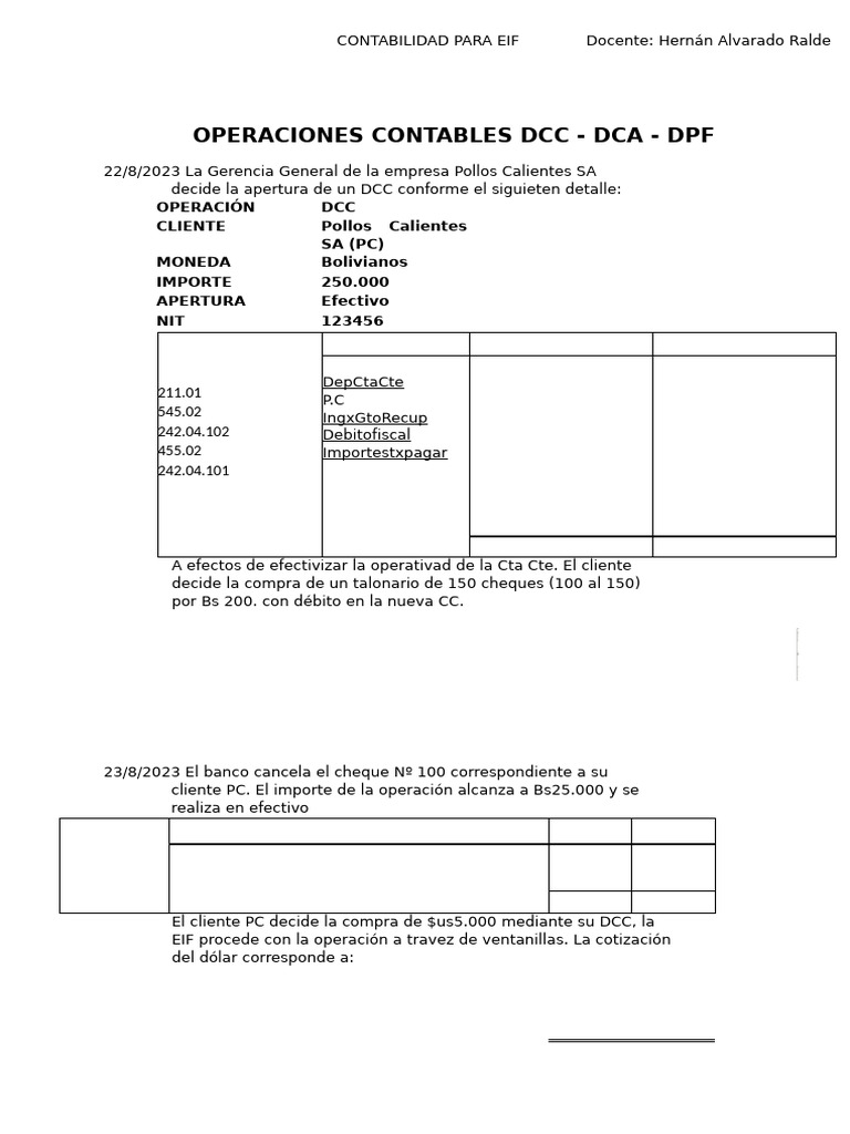 Operaciones Contables para DCC en EIF | PDF | Cheque | Tarjeta de débito