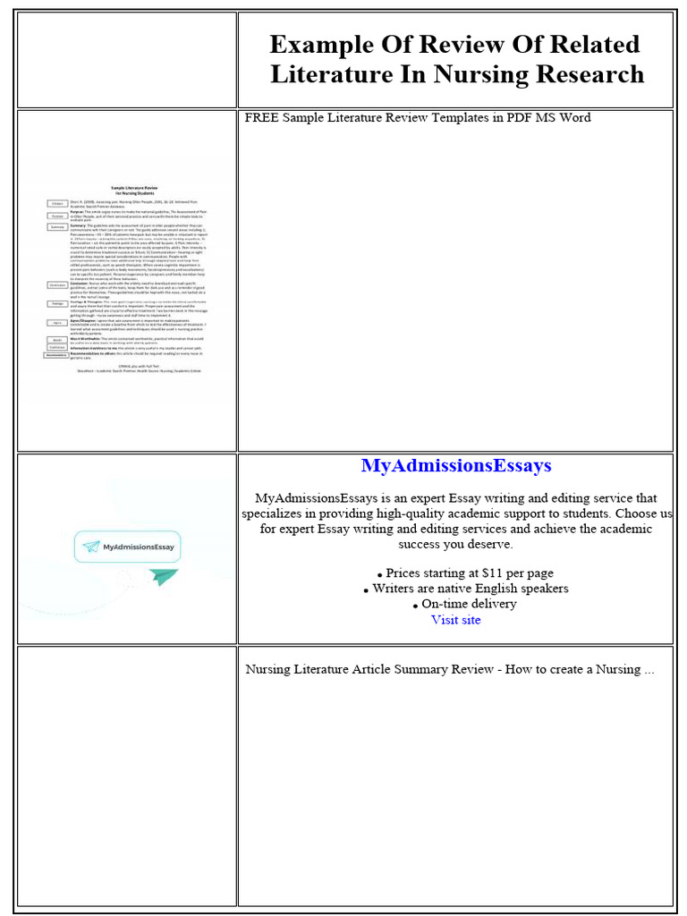 Example of Review of Related Literature in Nursing Research | PDF ...