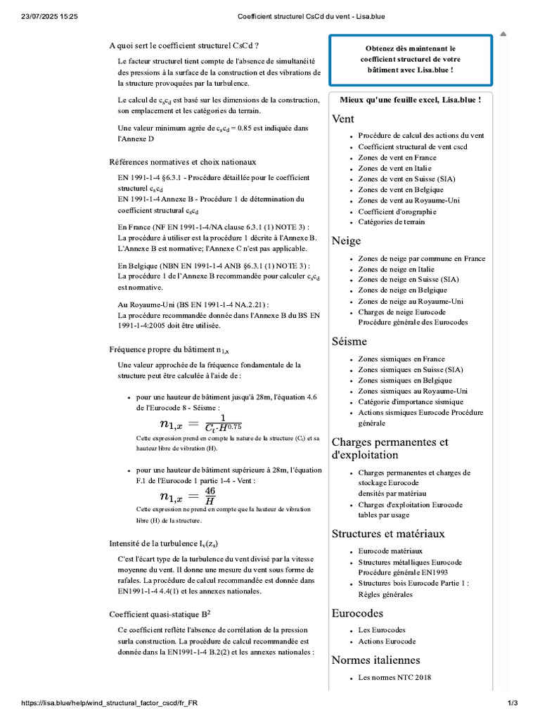Coefficient Structurel CSCD Du Vent - Lisa | PDF