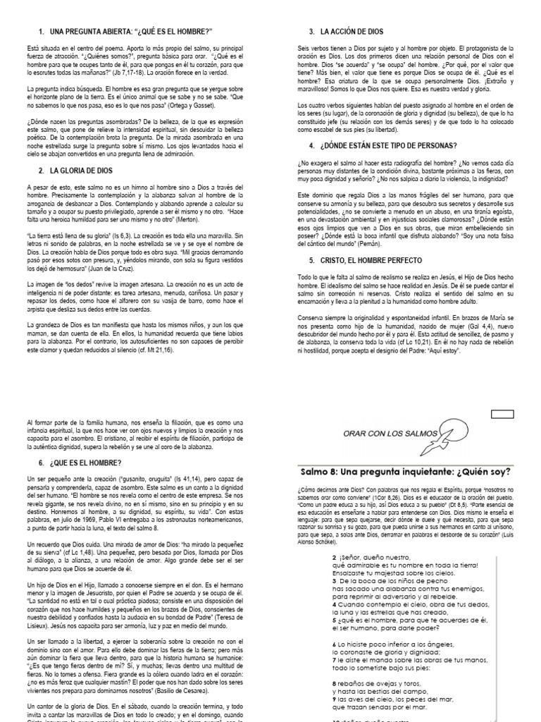 Salmo8 Ficha1 | PDF | Oración | Salmos