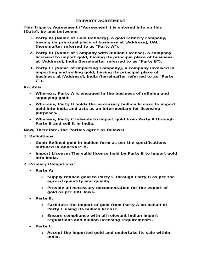 Triparty Gold Import Agreement | PDF | Arbitration | Justice