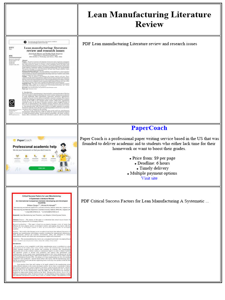 Lean Manufacturing Literature Review Insights | PDF | Debt | Essays