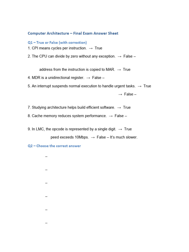 Final Exam Answer Sheet Computer Architecture | PDF | Central Processing Unit | Computer Data ...