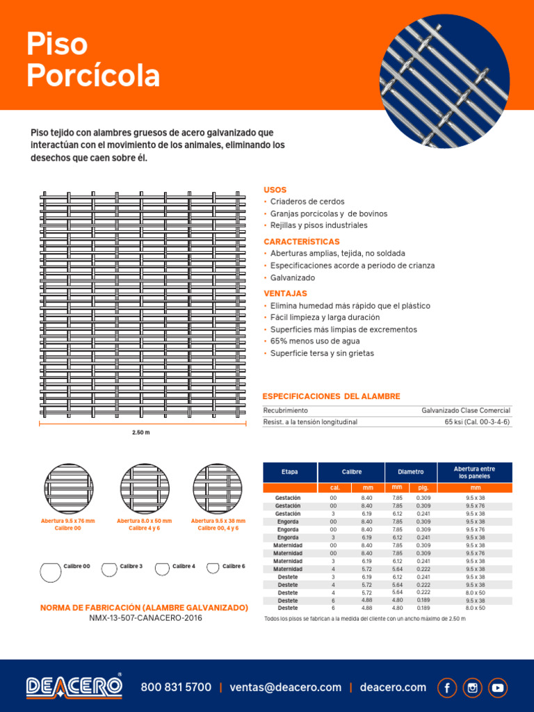 Piso Porcicola Deacero Ficha Tecnica | PDF | Materiales