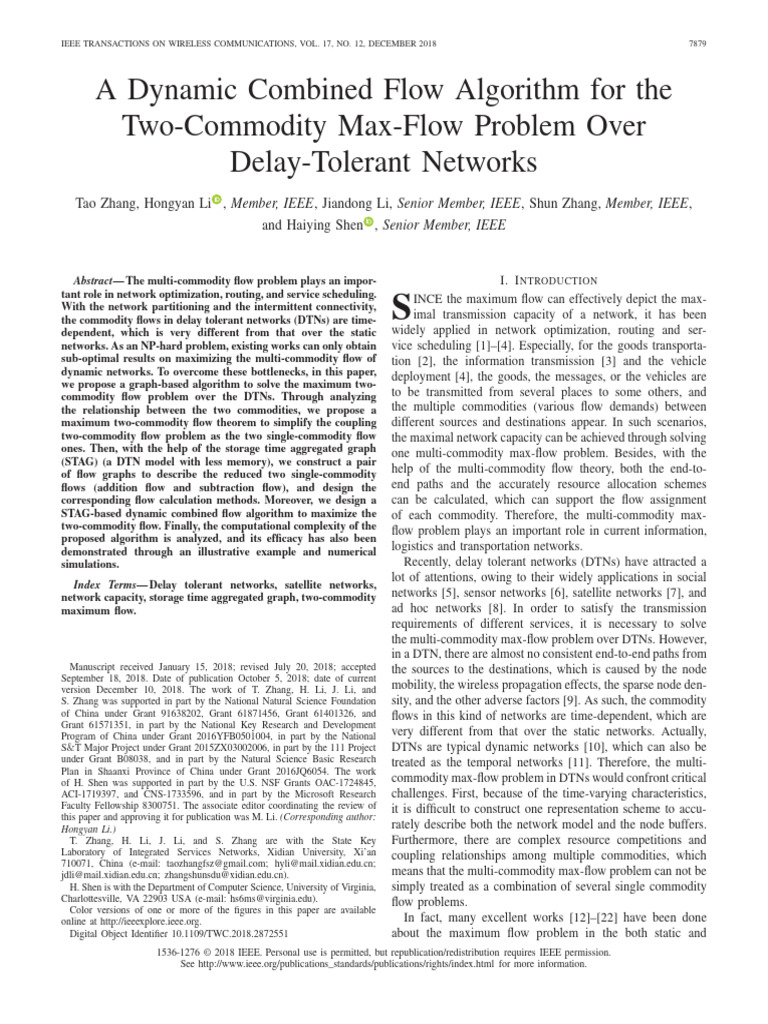 A Dynamic Combined Flow Algorithm For The Two-Commodity Max-Flow Problem Over Delay-Tolerant ...