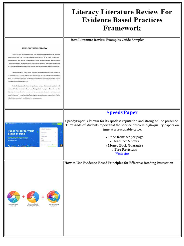 Literacy Literature Review For Evidence Based Practices Framework | PDF | Essays | Thesis