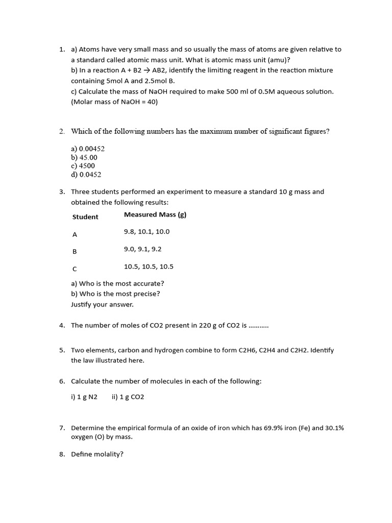 Class +1 Test | PDF