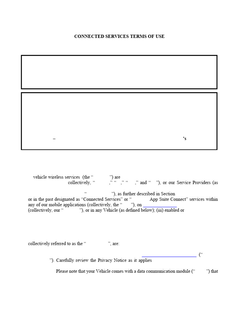 Connected Services Terms of Use | PDF | Credit Card | Traffic