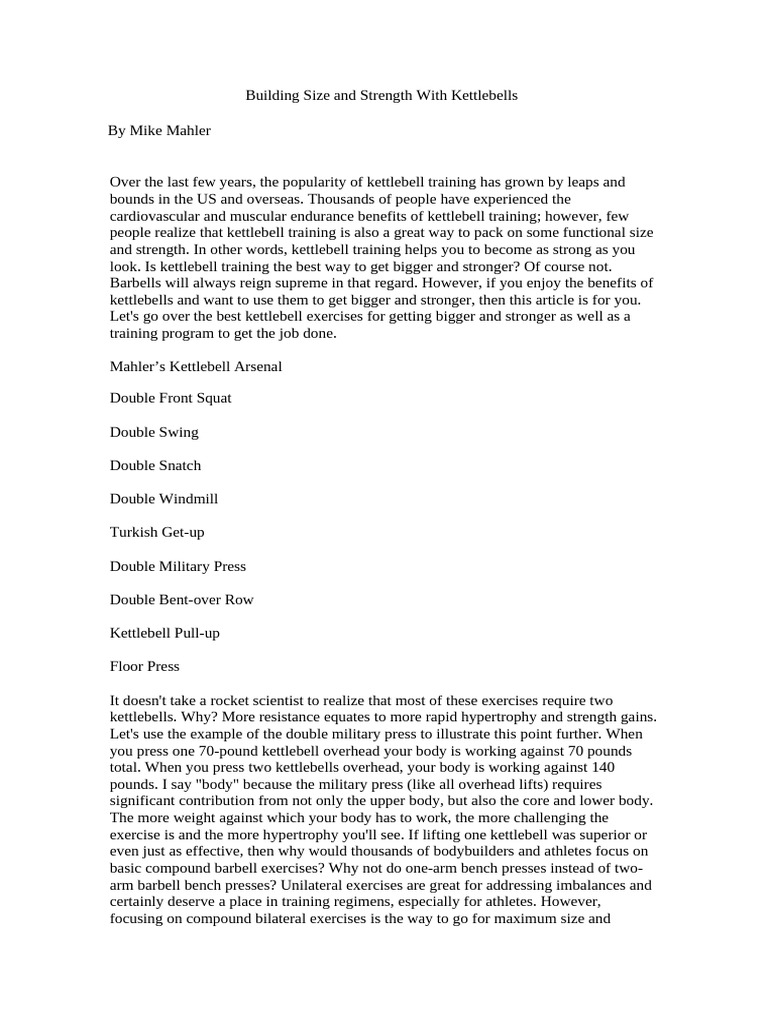 Mike Mahler - Building Size and Strength With Kettlebells | PDF ...