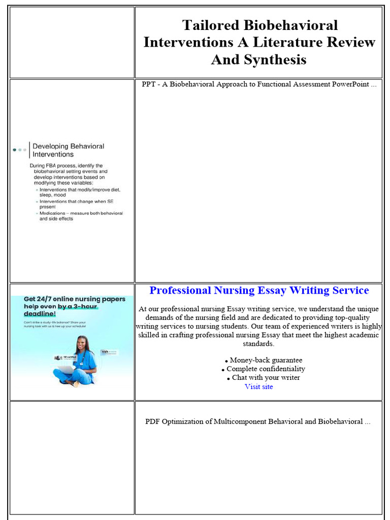 Tailored Biobehavioral Interventions A Literature Review and Synthesis ...