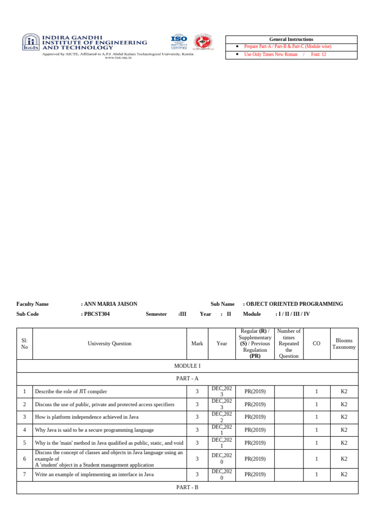 QB University Question Paper OOPS-UPDATED-new | PDF | Method (Computer Programming ...
