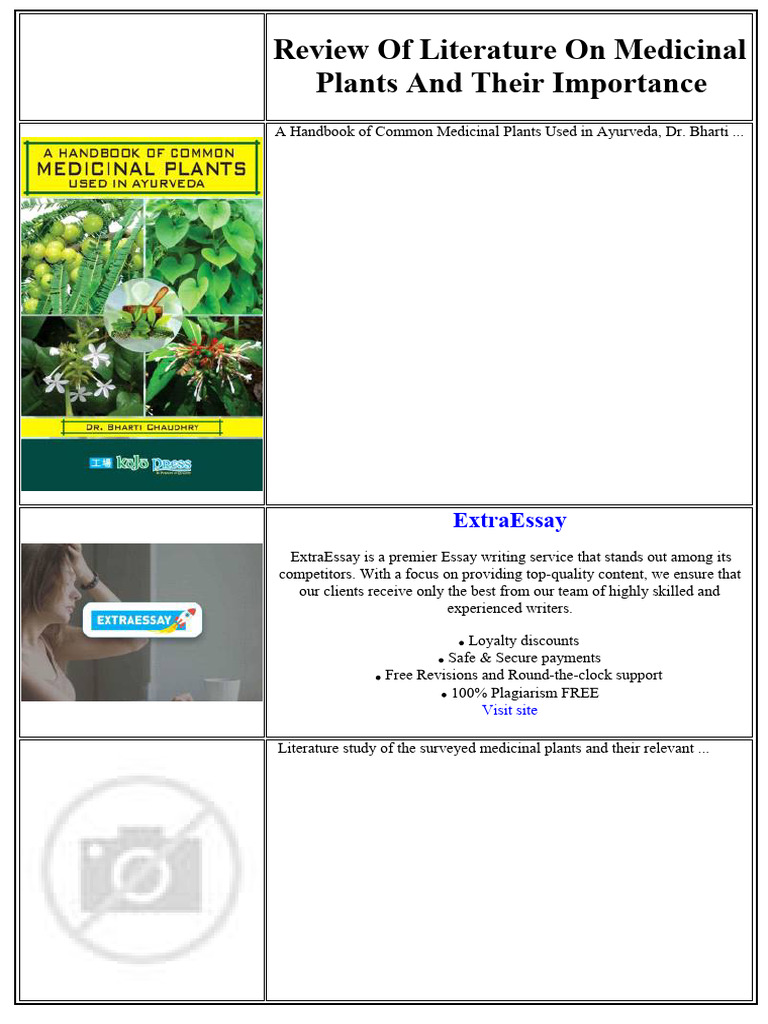 Review of Literature On Medicinal Plants and Their Importance | PDF ...