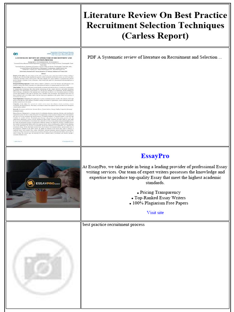 Literature Review On Best Practice Recruitment Selection Techniques ...