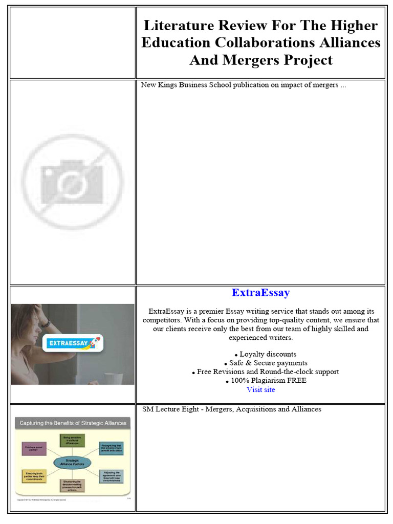 Literature Review For The Higher Education Collaborations Alliances and ...