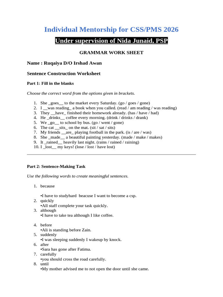 Grammar Worksheet | PDF