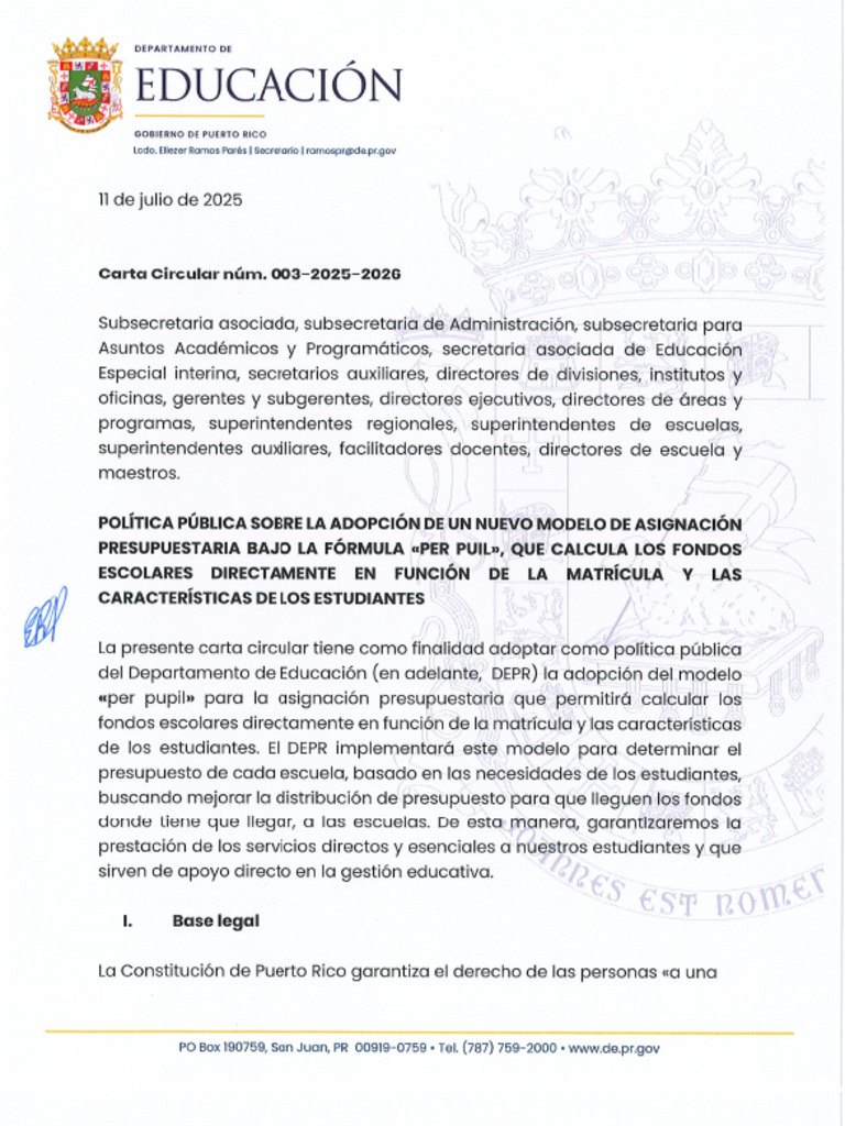 Carta Circular Num. 003-2025-2026 Politica Sobre Modelo Nuevo de ...