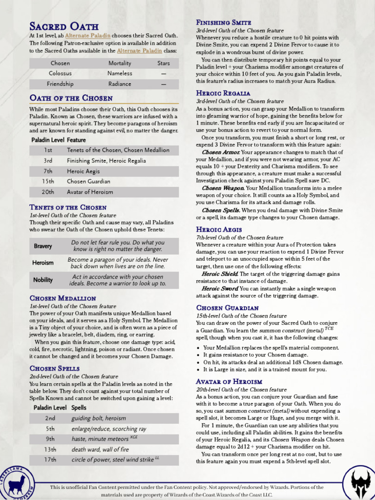 Paladin (Alternate) - Sacred Oaths (Archmage) | PDF | License ...