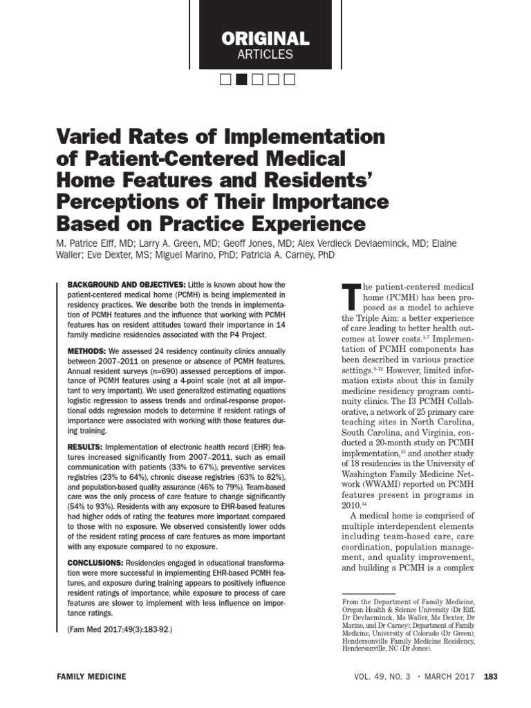 Varied Rates of Implementation of Patient-Centered Medical Home ...