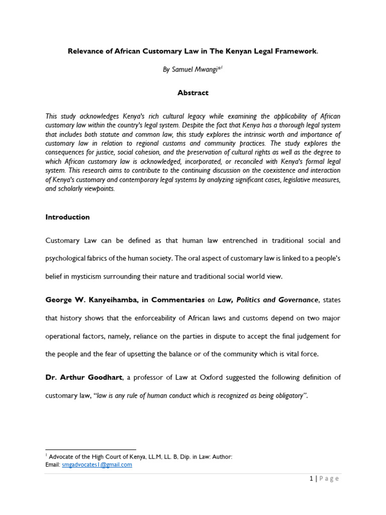 Relevance of African Customary Law in The Kenyan Legal Framework. | PDF ...