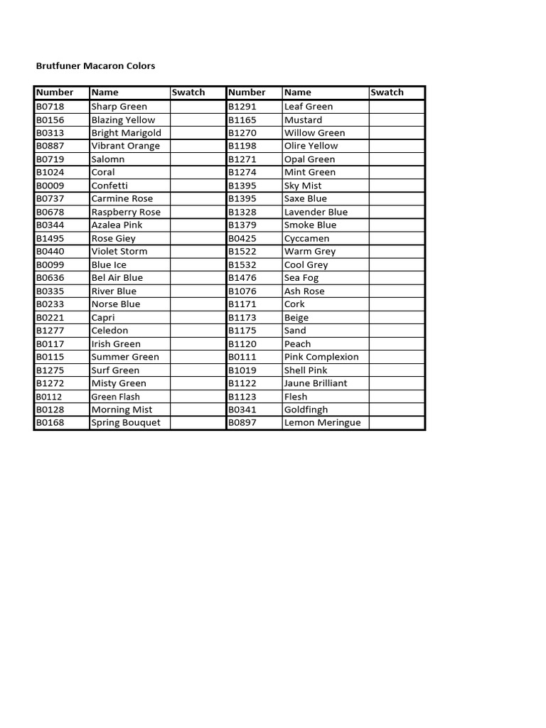 Brutfuner Macaron Colour Pencils Swatch Chart | PDF