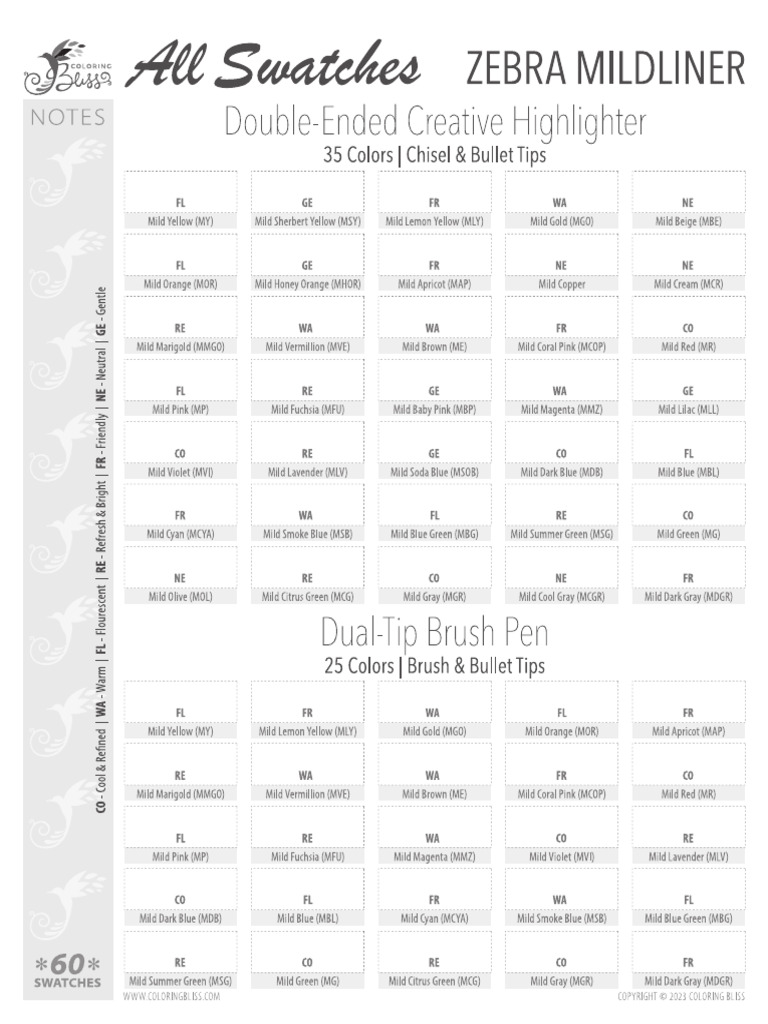 Zebra Mildliner Markers All Swatching Pages v2 WEB | PDF