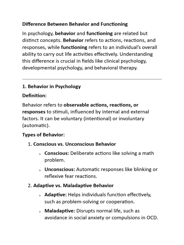 Difference Between Behavior and Functioning | PDF | Mental Disorder | Psychology