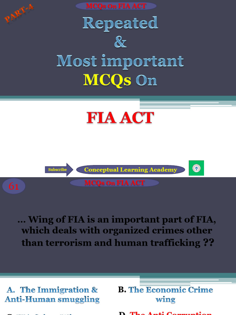 100 Mcqs On Fia Act 1974 Part-4 | PDF | Crimes | Crime & Violence