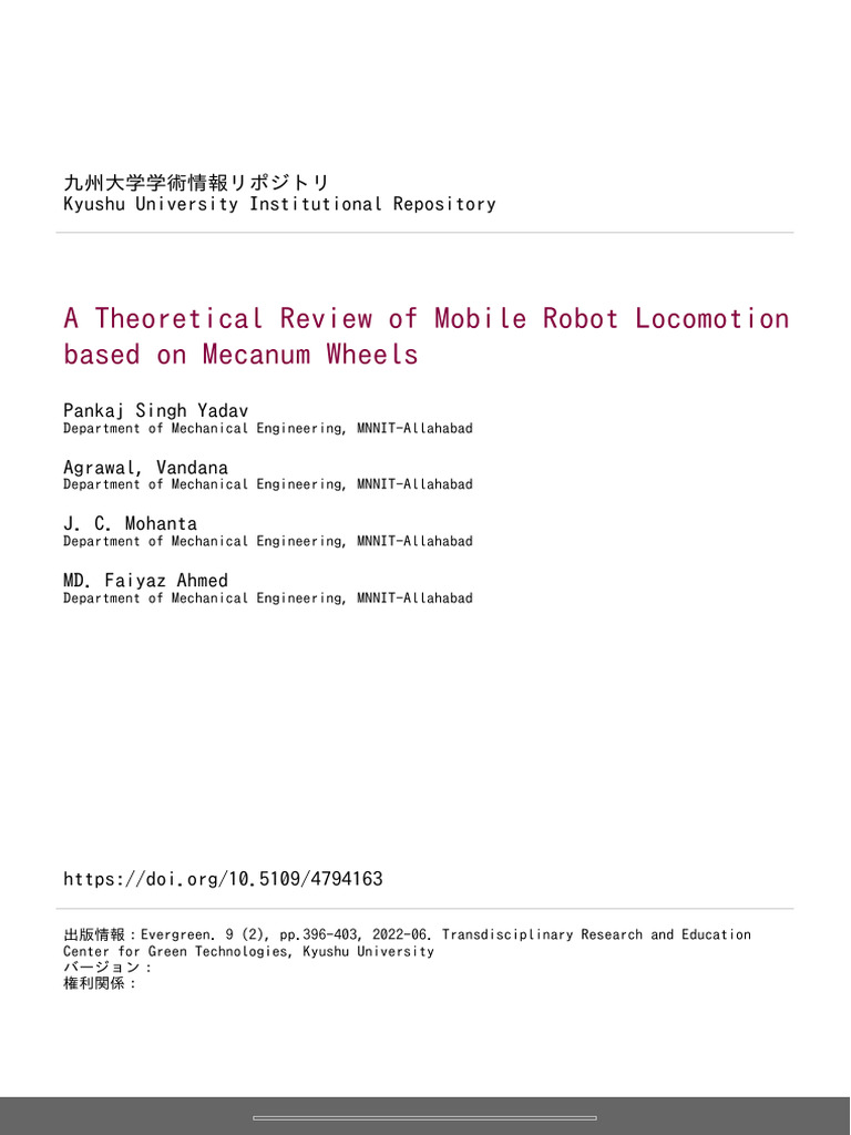 A Theoretical Review of Mobile Robot Locomotion Based On Mecanum Wheels ...
