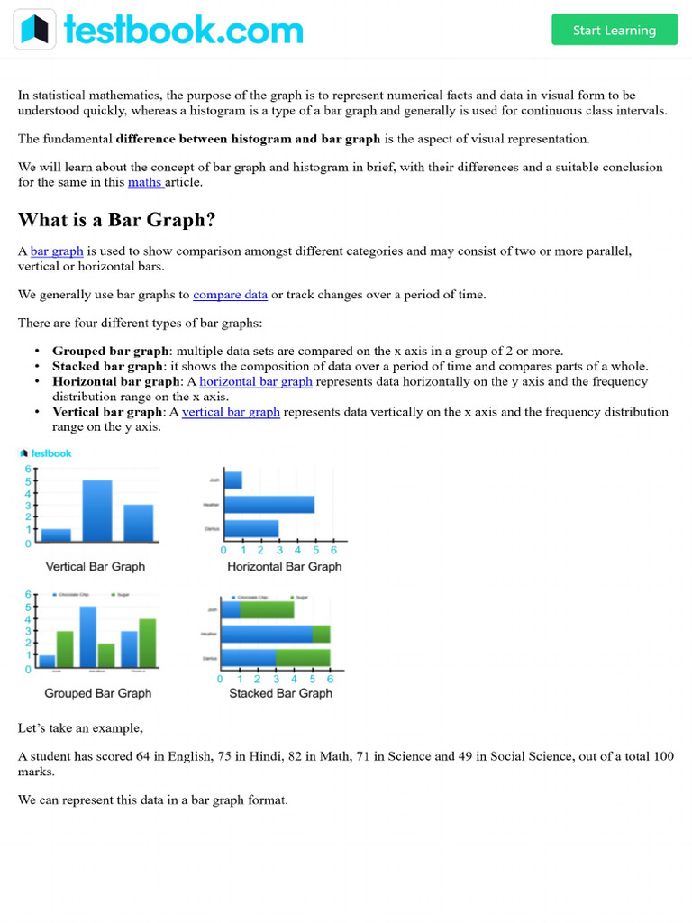 Bar Graph Vs Histogram - Concept, Types, Comparison and Conclusion | PDF