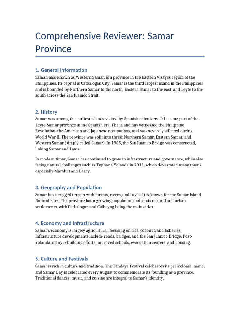 Samar Comprehensive Reviewer | PDF | Tropical Cyclones | Pacific ...