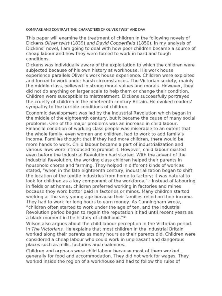 Compare and Contrast The Characters of Oliver Twist and Dav | PDF ...